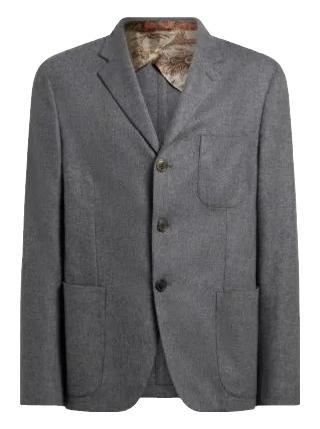 Etro Single-breasted Jacket In Plain-coloured Wool-blend Flannel - No