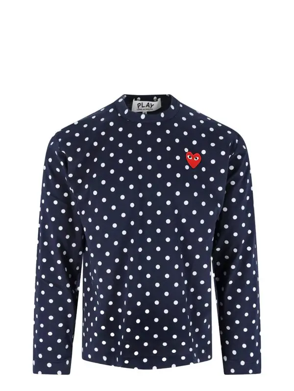 Play Comme Des Garcon Polka Dot Heart Logo Long Sleeve Sweatshirt - Blue