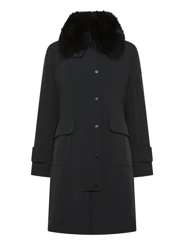 Peuterey Hooded Long Down Coat With Fur Trim - Nero
