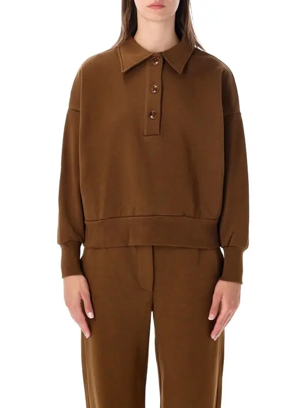 SESSUN Long Sleeve Collared Button-front Sweatshirt - Marrone