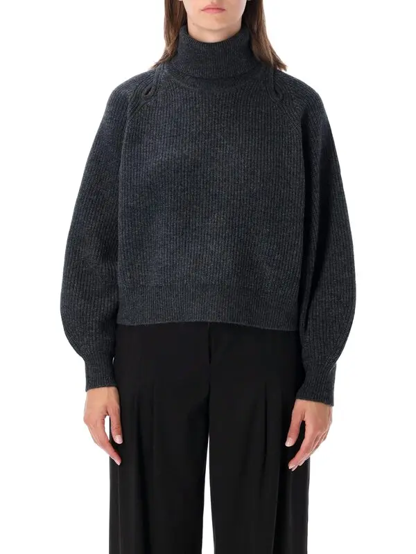 SESSUN Ribbed Turtleneck Sweater With Balloon Sleeves - Grigio