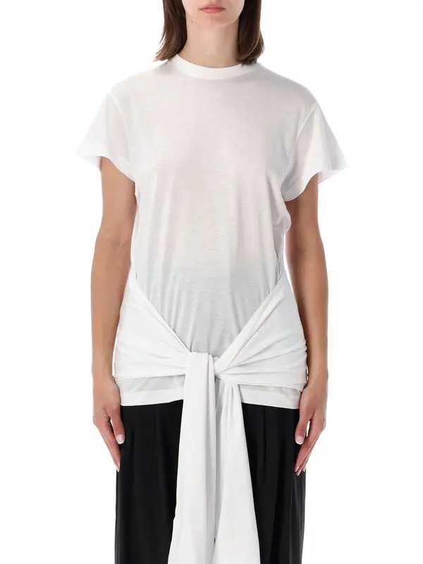 TOTEME Minimalist Draped Tie-waist T-shirt Top - Bianco