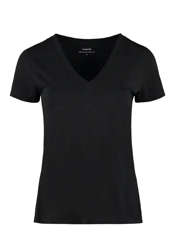 Vince V-neck Cotton T-shirt - Black