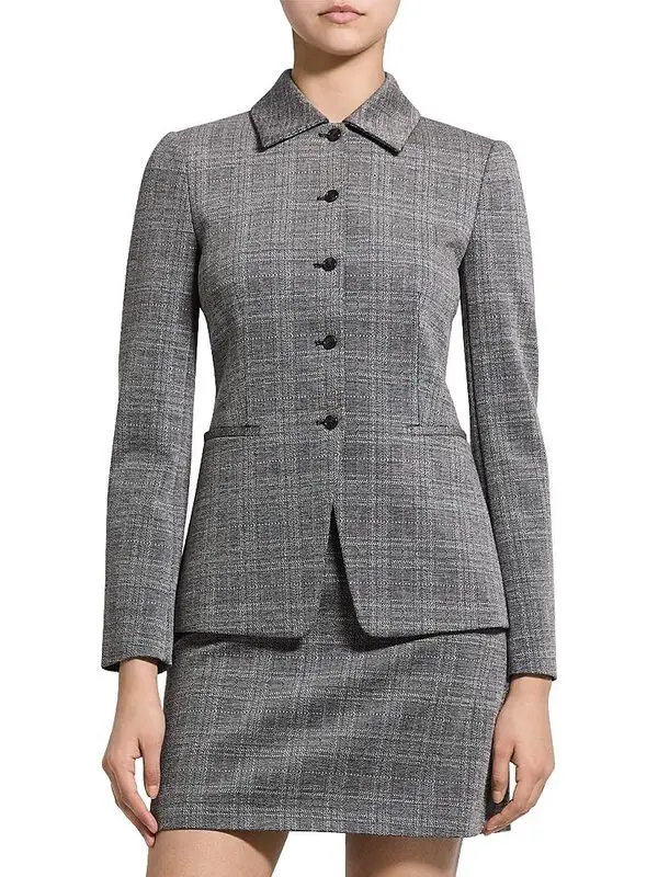 Theory Button Front Cutaway Blazer - Tan Multi
