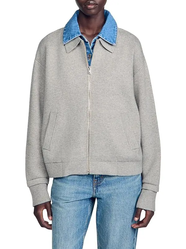 Sandro Hayden Layered Look Zip Cardigan - Grey