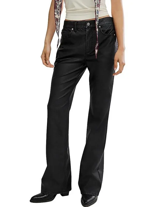 Free People Double Knot Faux Leather Straight Pants - Black