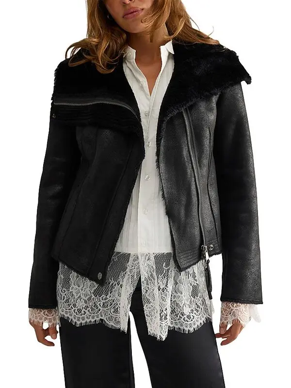 Free People Fourline Faux Shearling Jacket - Black