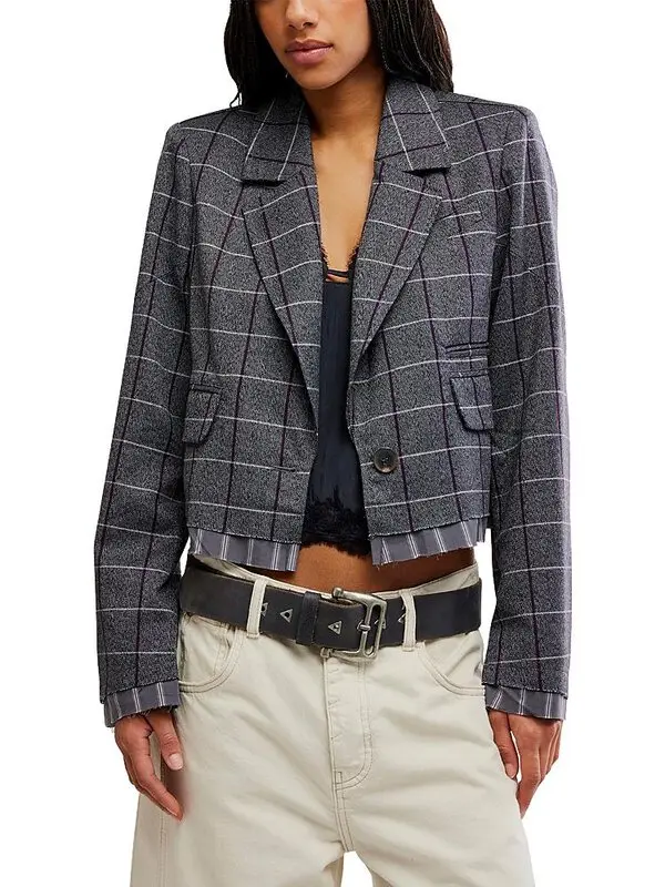 Free People Academia Windowpane Blazer - Charcoal