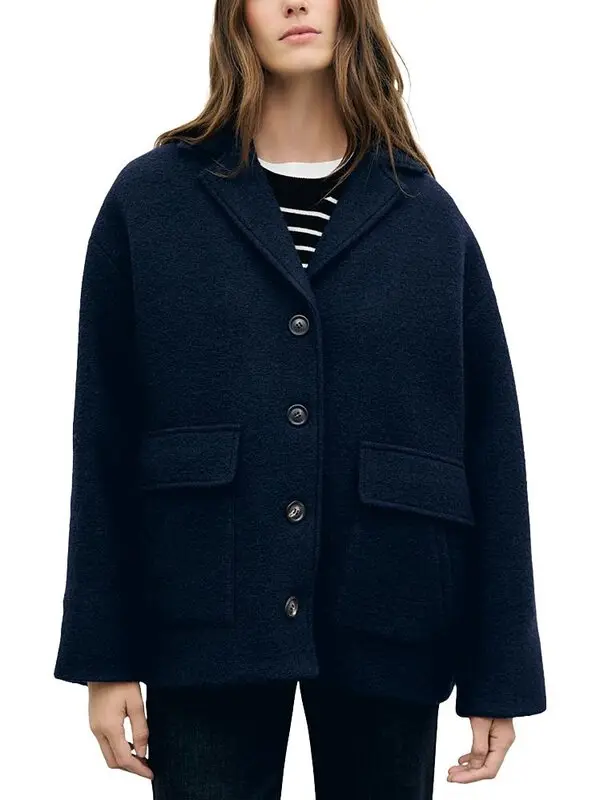 Gerard Darel Alon Wool Notch Collar Coat - Navy