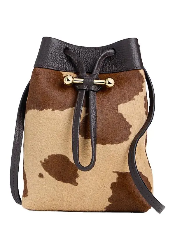 Strathberry Osette Midi Calf Hair Pouch Bucket Bag - Sand Multi