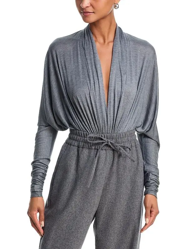 Co Gathered Long Sleeve Bodysuit - Grey