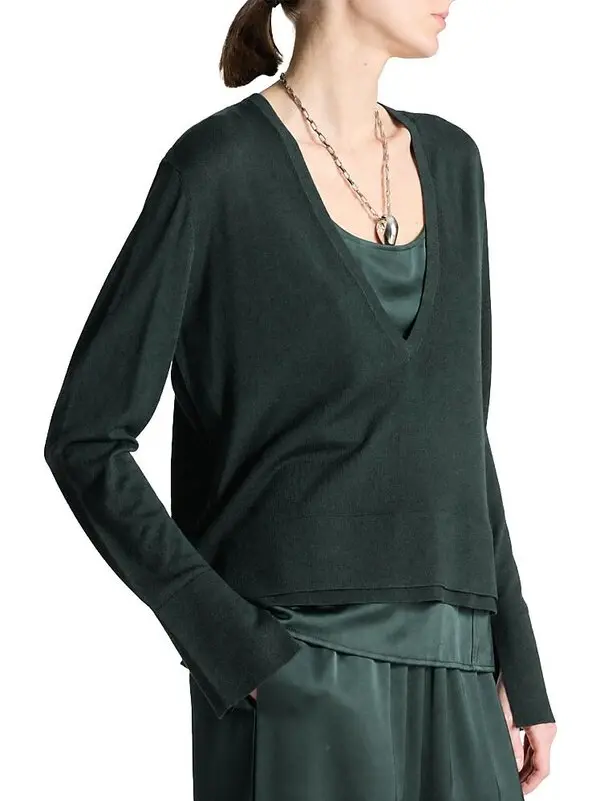 SAINT ART Jade Wool V Neck Sweater - Deep Forest