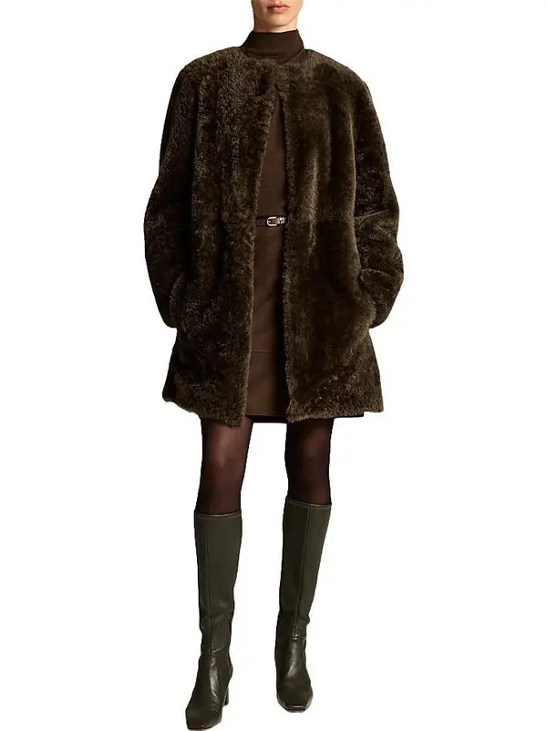 Vince Reversible Shearling Car Coat - Dark Moss