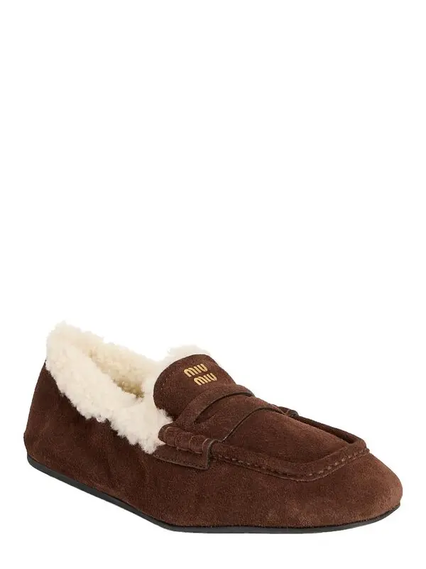 Miu Miu Shearling Penny Loafers - Moro
