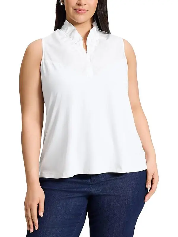 Foxcroft Tammy Mixed Media Sleeveless Top - White