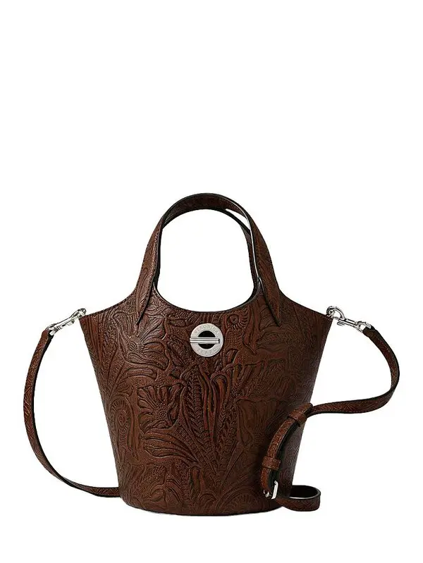 Veronica Beard Tooled Anchor Leather Crossbody - Chocolate