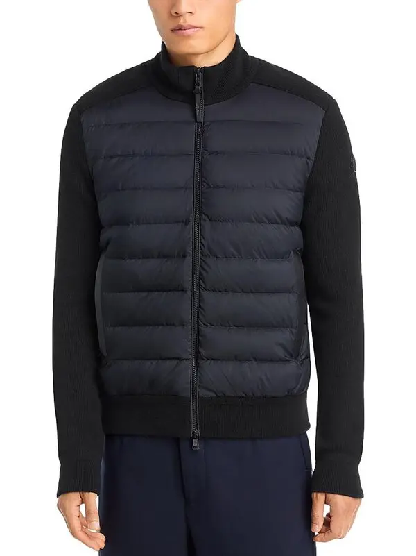 Moncler Wool Blend Zip Panel Down Cardigan Sweater - Black