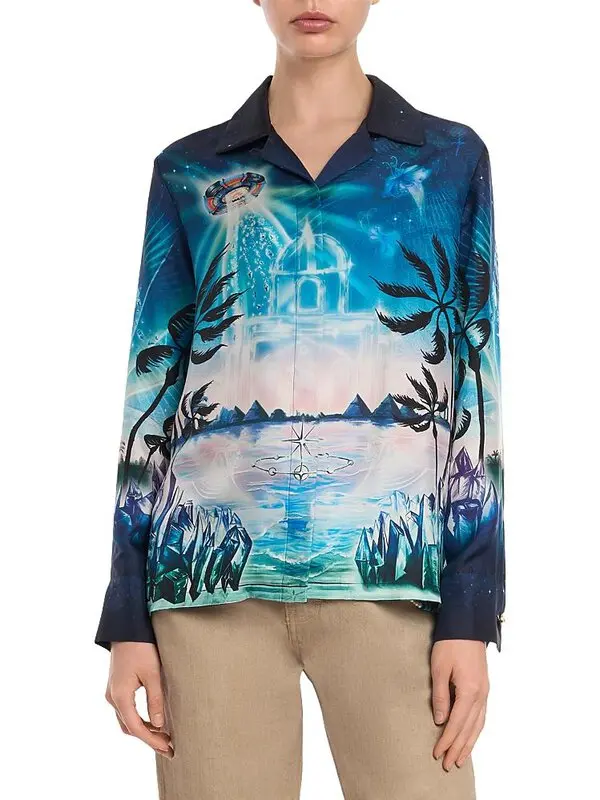 Casablanca Silk Cuban Collar Long Sleeve Shirt - Multi