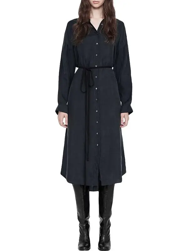 ALLSAINTS Yurra Tie Waist Shirt Dress - Navy Blue