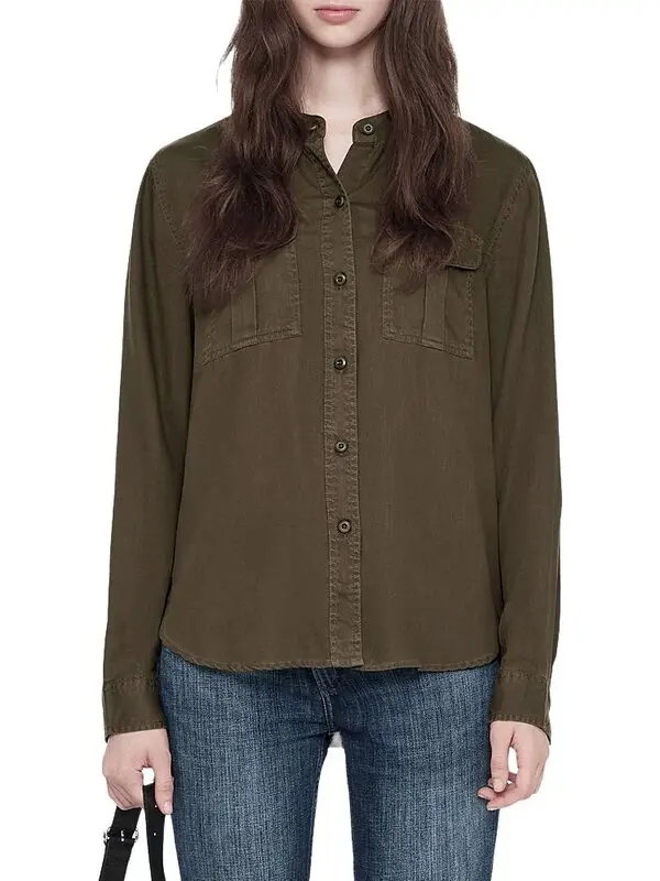 ALLSAINTS Tess Long Sleeve Military Shirt - Hazelnut Brown