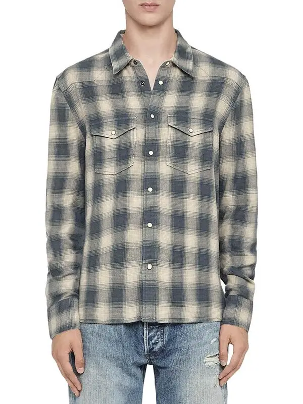 ALLSAINTS Brook Cotton Plaid Pocket Shirt - Blue Check