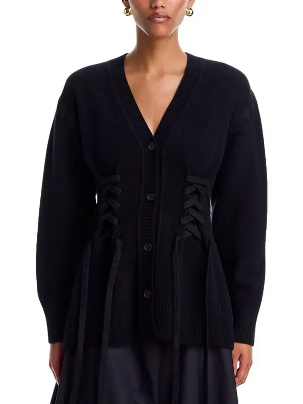 Simone Rocha Merino Wool Blend Sculpted Corset Cardigan - Black