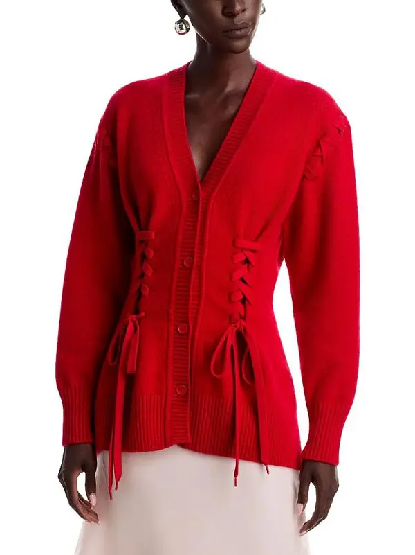 Simone Rocha Merino Wool Blend Sculpted Corset Cardigan - Red