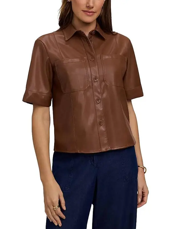 Foxcroft Demi Faux Leather Short Sleeve Shirt - Macchiato