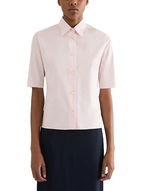JIL SANDER Short Sleeve Cotton Poplin Shirt - Rose