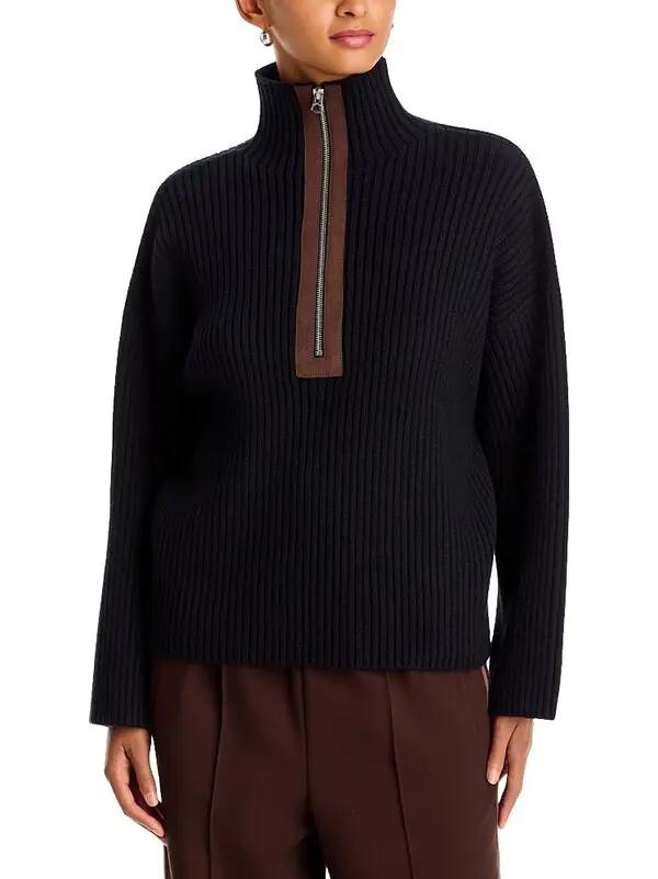 Rag & Bone Sigrid Wool Faux Suede Trim Sweater - Black