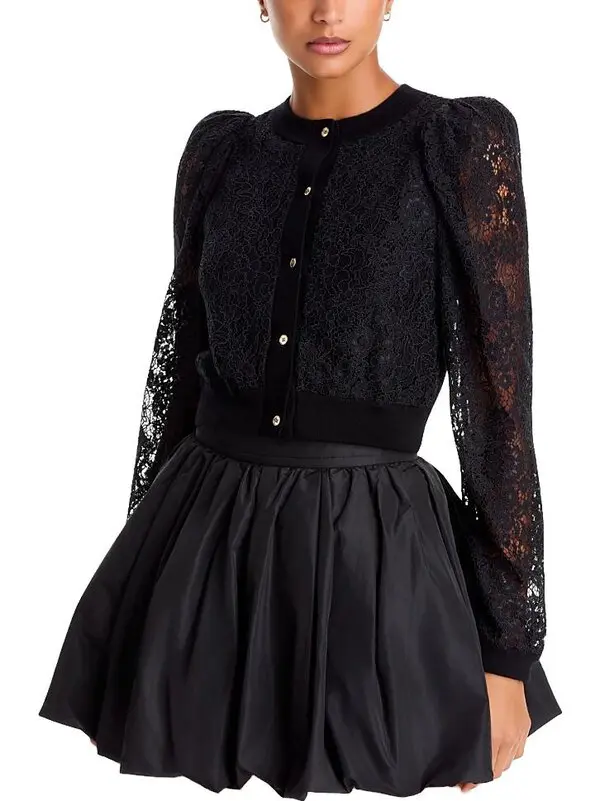Alice + Olivia Kitty Crewneck Cardigan Sweater - Black