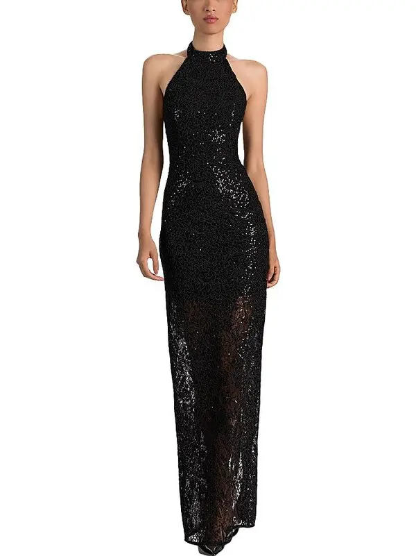 Alice + Olivia Koi Embellished Lace Halter Maxi Dress - Black