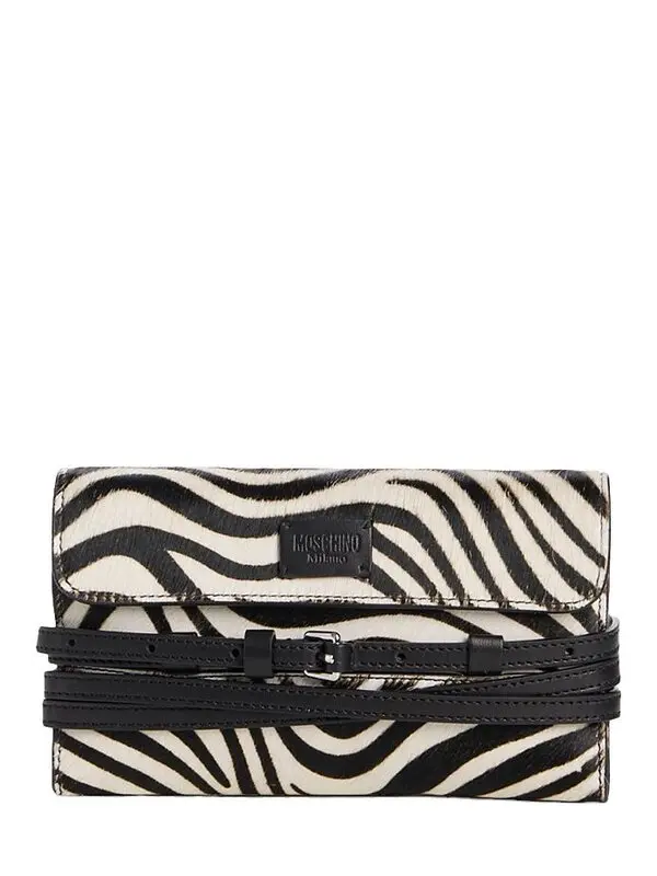 Moschino Tie Me Calf Hair Clutch - Zebra