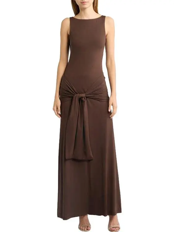 WAYF Isoldeia Tie Detail Gown - Chocolate