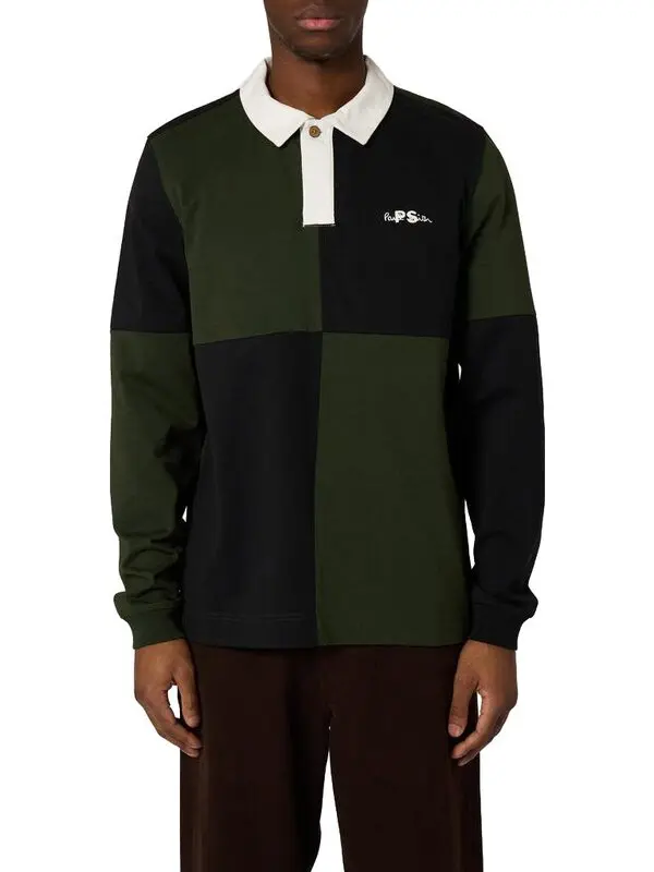 Paul Smith Colorblock Long Sleeve Polo - Black