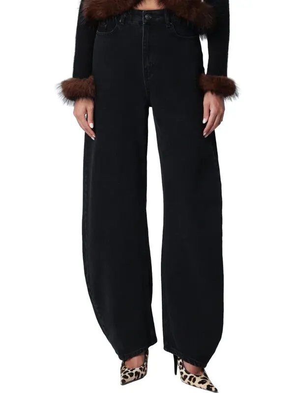 ROTATE BY BIRGER CHRISTENSEN Draped Barrel Leg Denim Jeans - Black