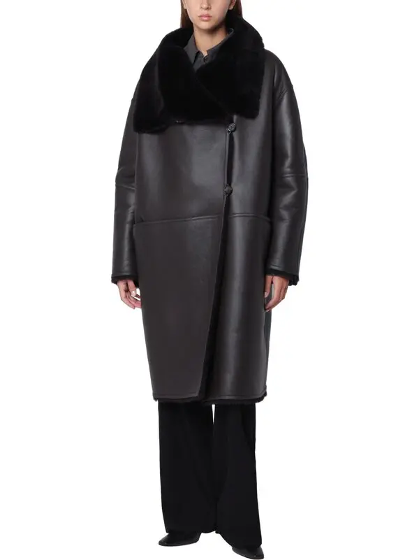 TOTEME Oversized Dark Sheepskin Coat - Brown