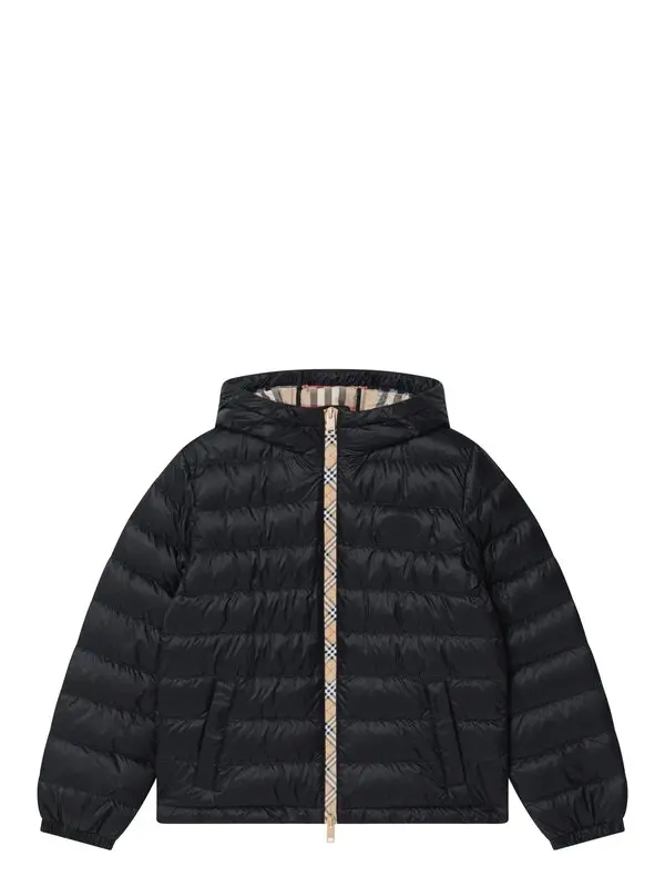Burberry Nylon Down Jacket With Check Details - Black