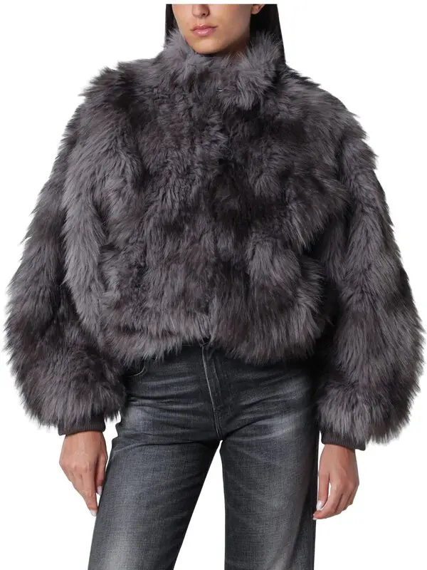 SWORD 6644 Cropped Shaded Faux Fur Jacket - Grey