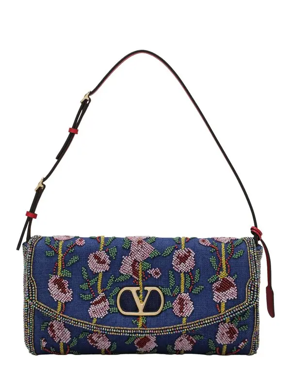 Valentino Garavani Vlogo Signature Bag With Beaded Embroidery - Blue