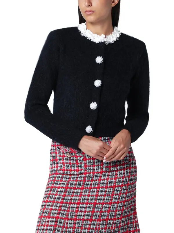 SELF-PORTRAIT Navy Alpaca Sweater With Flowers - Blue