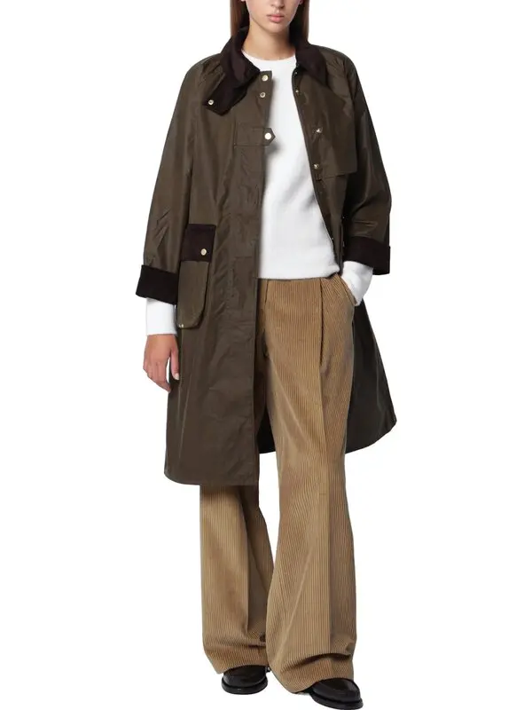 Barbour Long Waxed Cotton Jacket, Olive - Green