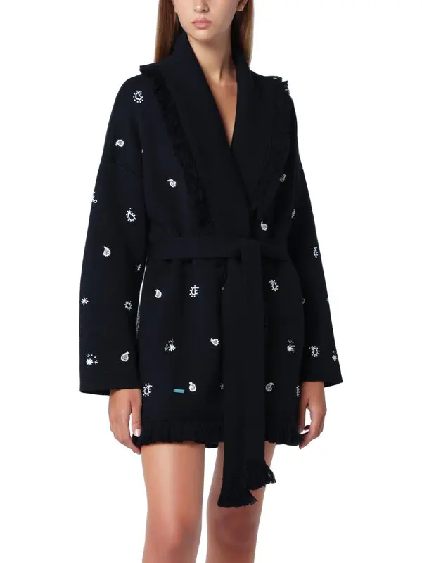 Alanui Echoes Of The Bandana Navy Wool Cardigan - Blue