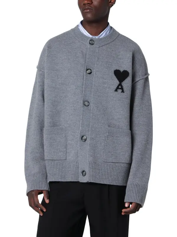 AMI Paris De Coeur Cardigan - Grey