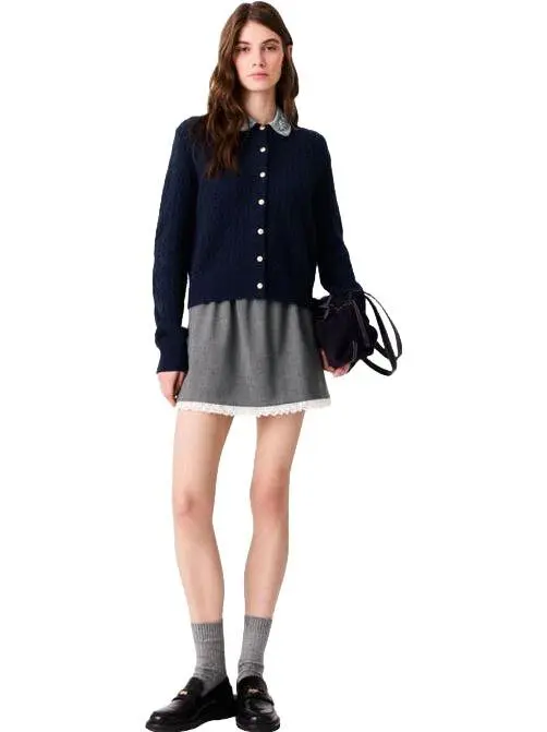 Maje Cardigan With Poplin Collar - Navy
