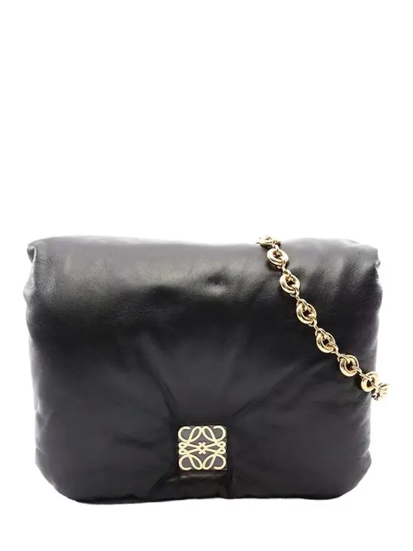 Loewe 2000-2026 Shiny Lambskin Goya Puffer Chain Bag Shoulder Bag - Black
