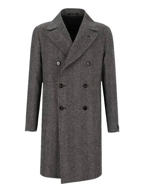 Tagliatore Herringbone Double-breasted Coat - Black