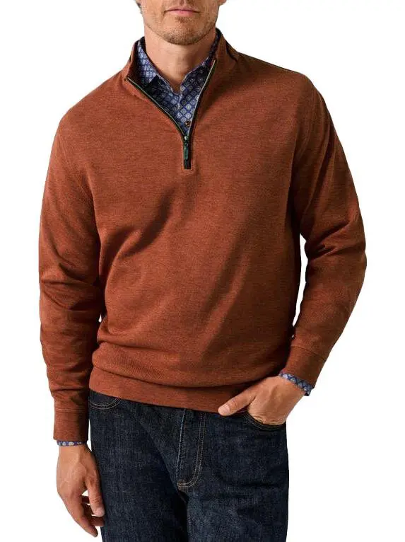 David Donahue Smythson Cotton Blend Quarter Zip Sweater - Brick
