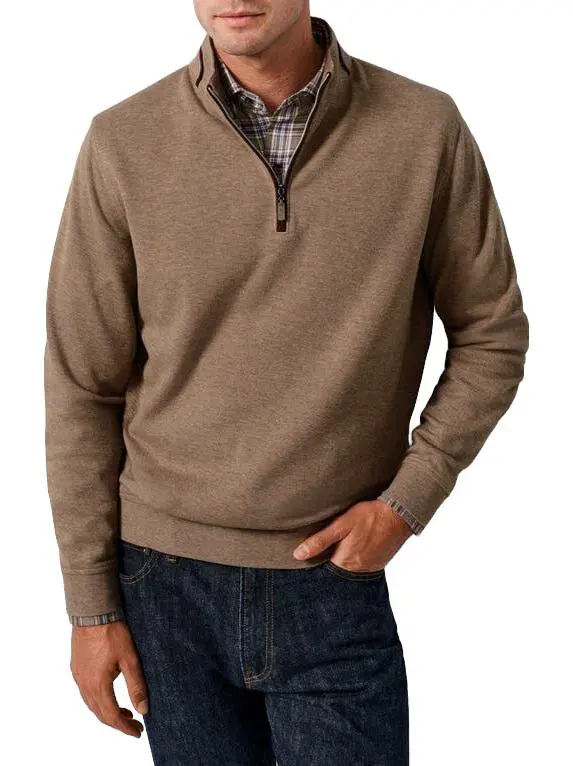 David Donahue Smythson Cotton Blend Quarter Zip Sweater - Latte