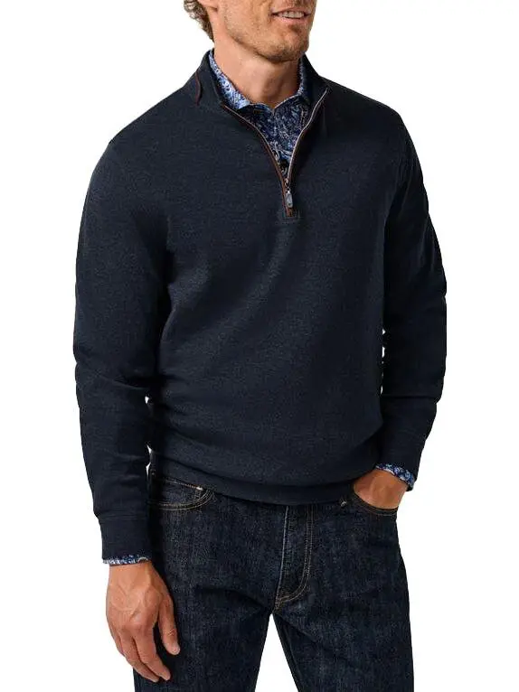 David Donahue Smythson Cotton Blend Quarter Zip Sweater - Navy